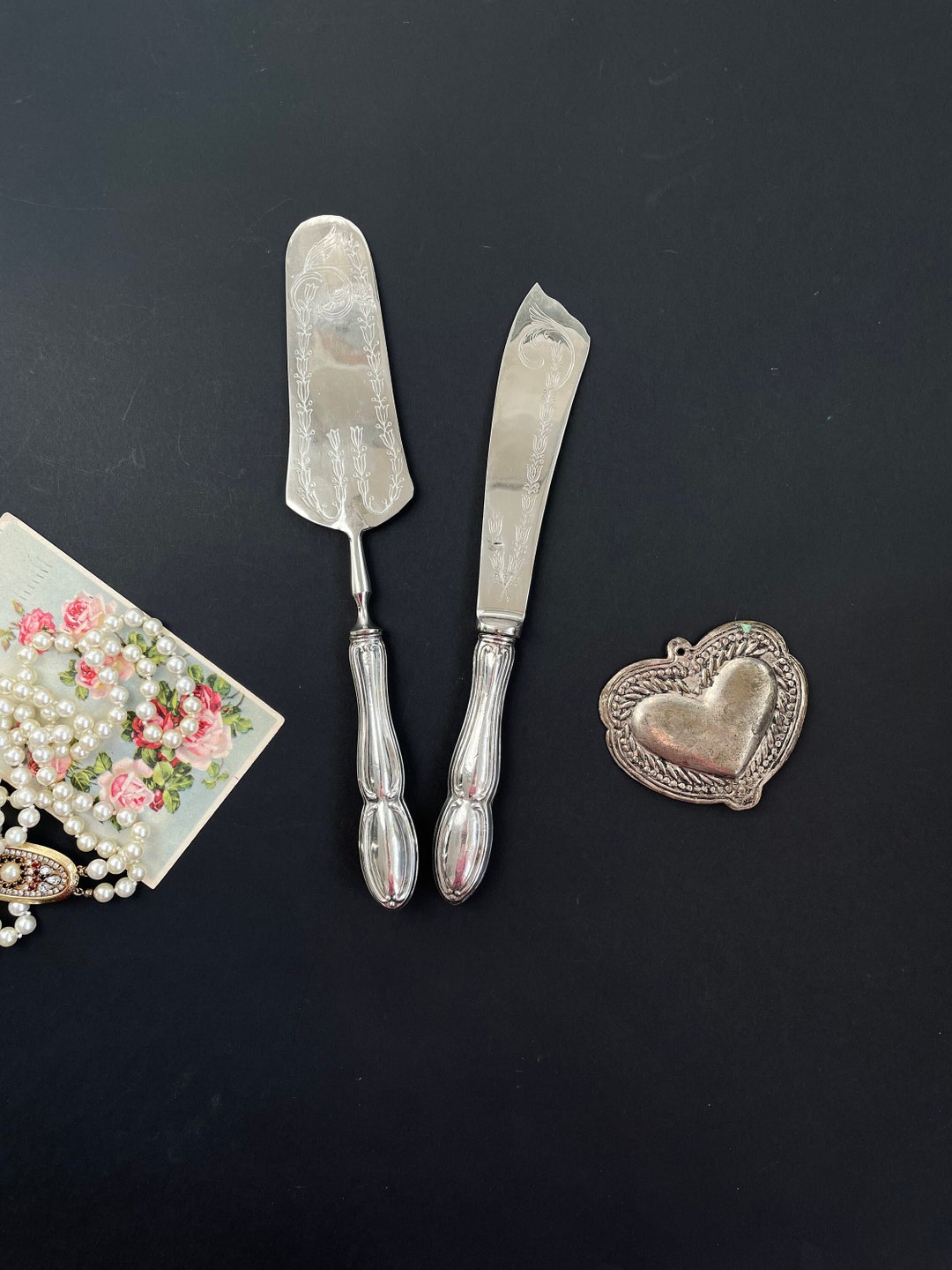 Vintage Silver Cake Server and Cake Knife Set , Victorian Style Italian ...