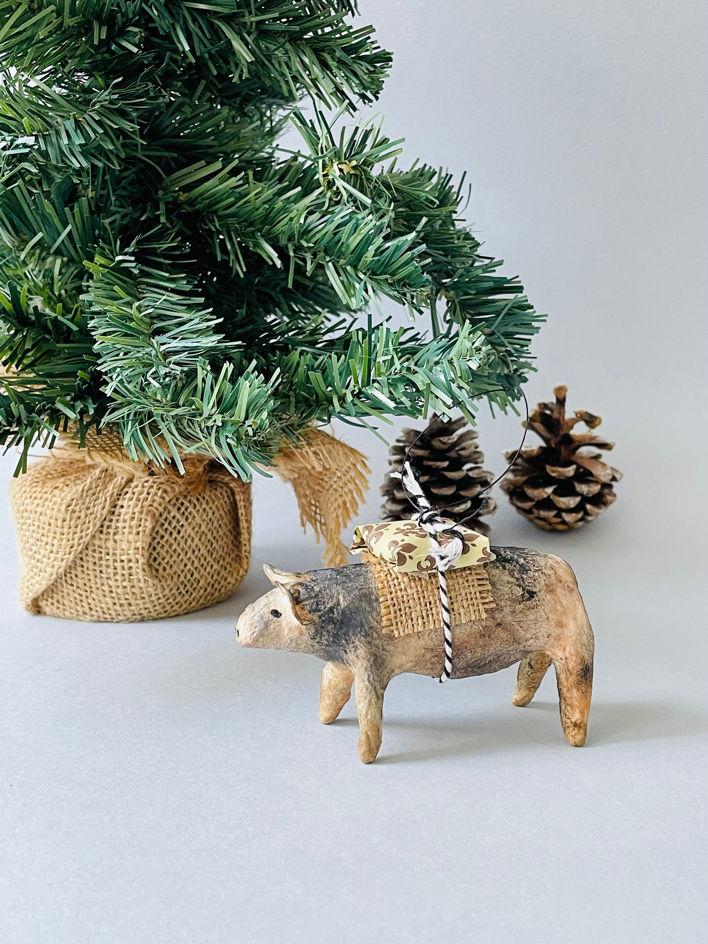 Handmade Spun Cotton Pig Figurine: Vintage Style Collectible Ornament ...