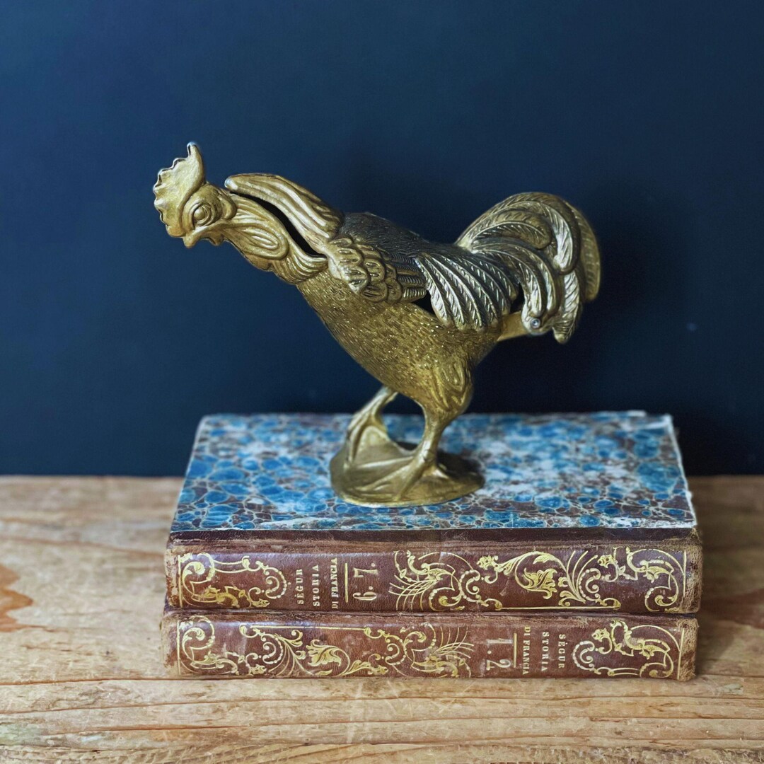 Antique Brass Rooster Trinket Jewellery Secret Box , Italian Rooster ...