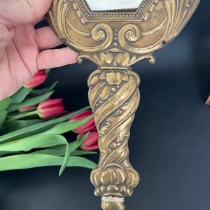 Antique Victorian Style Brass Hand Mirror , French Brass Ornate ...