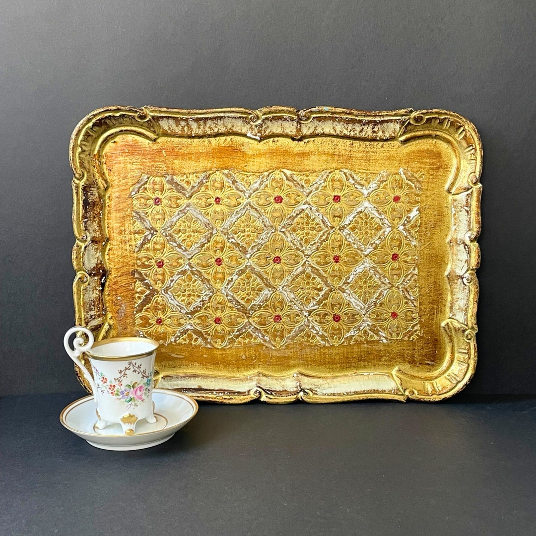 Vintage Florentine Wood Gold and White Tray , Italian Ornate Serving ...