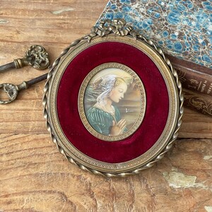 Antique Italian Brass Ornate Oval Frame Madonna , Brass and Red Velvet ...