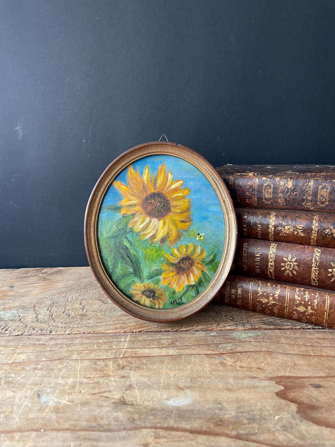 Original Sunflowers Oil Painting on Canvas With Antique Florentine Wood ...