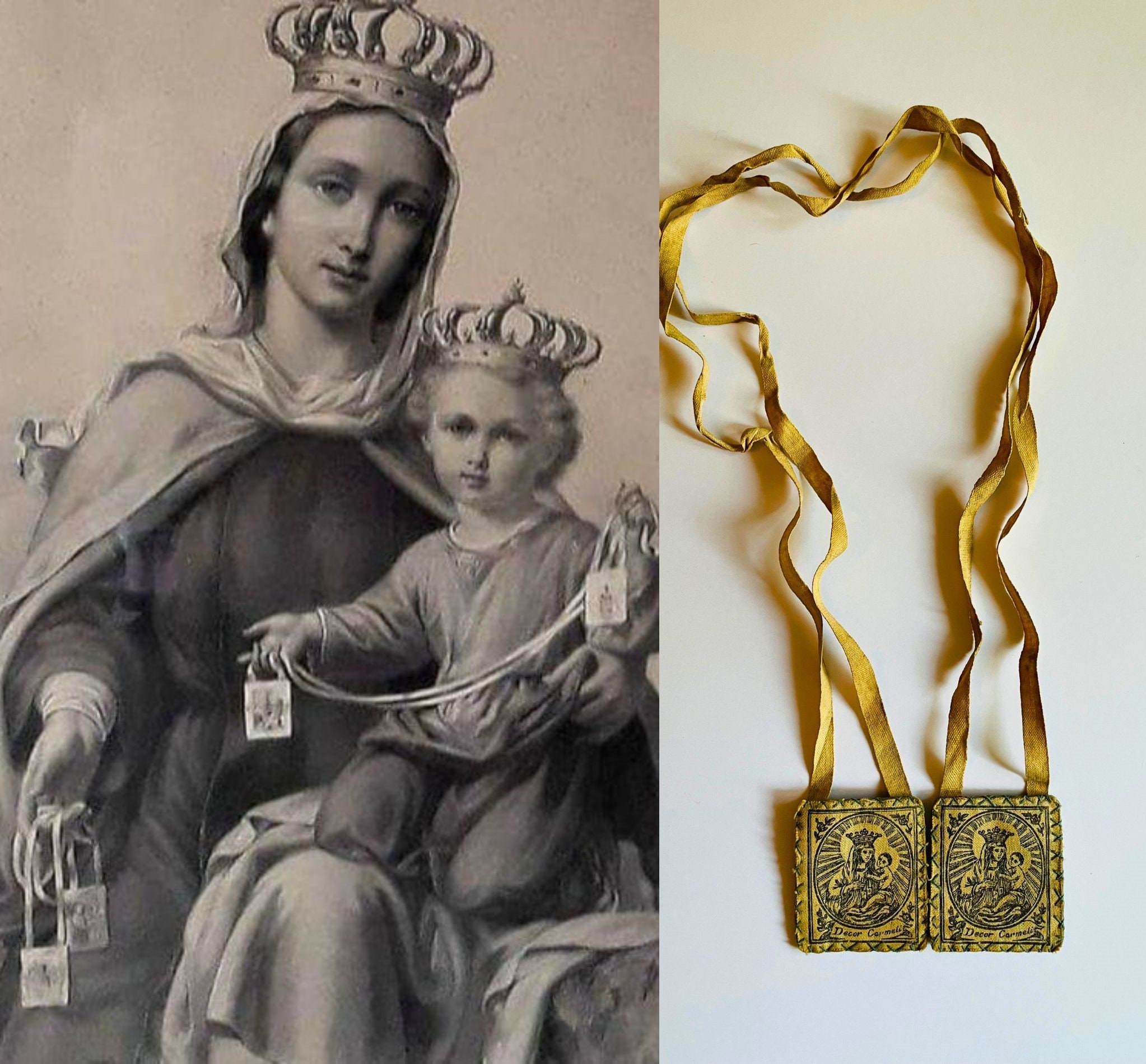 Antique Catholic Scapular and Wood Rosary Italian Catholic - Etsy