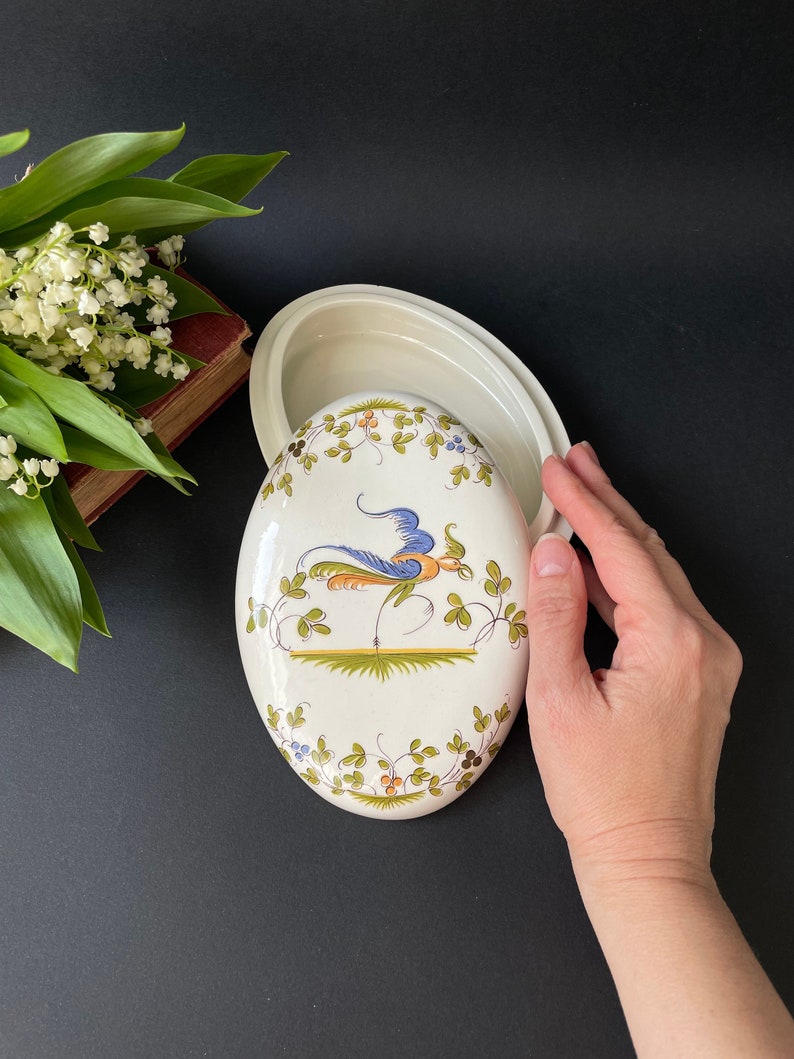 Vintage Moustiers Ceramic Box: Hand-painted Bird Jewelry Box - Etsy
