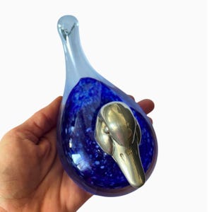 Vintage Murano Cobalt Blue Glass Duck: Sterling Silver Head, Italian ...