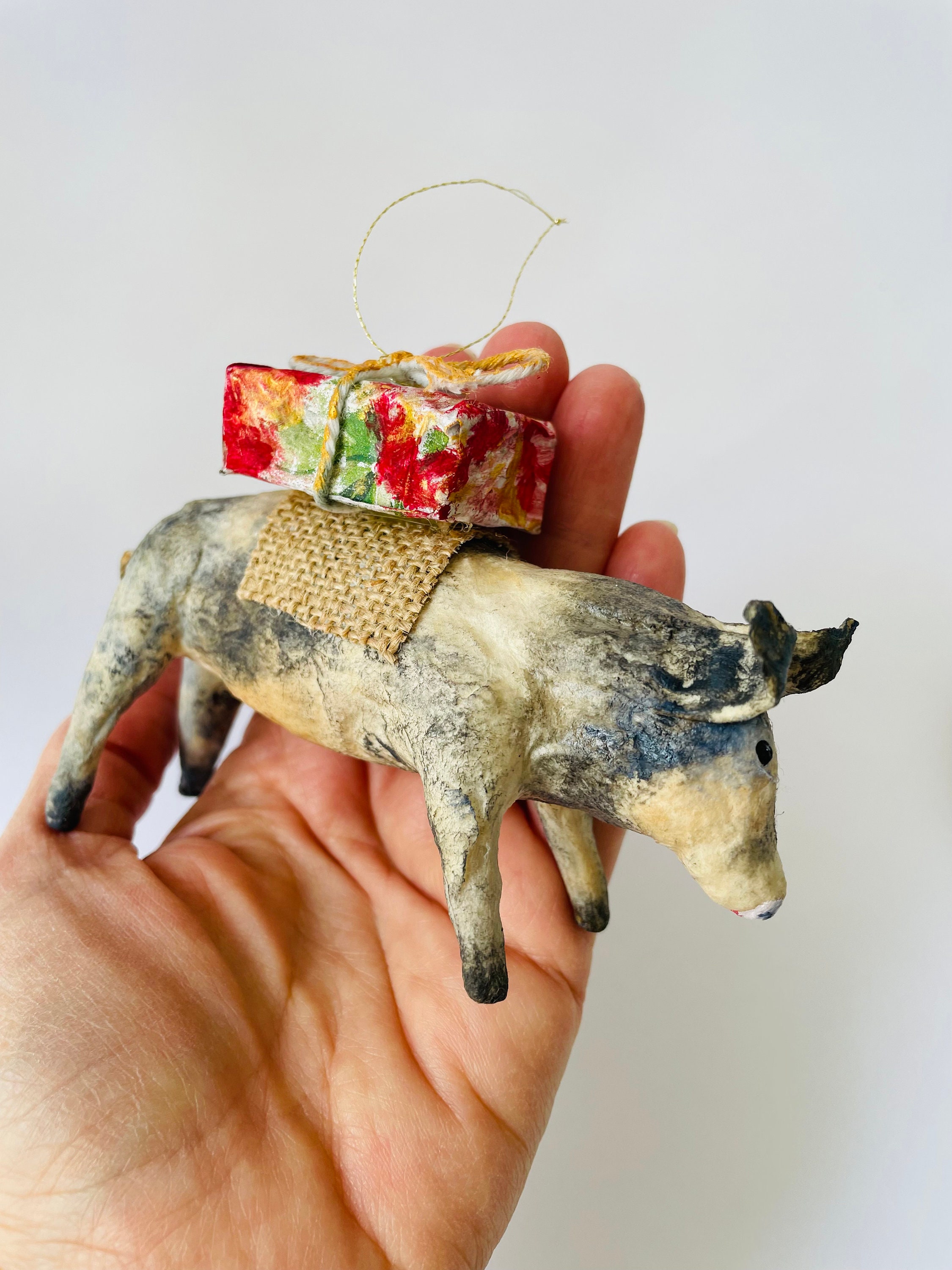 Spun Cotton Piggy Christmas Tree Decor , Handmade Spun Cotton Pig ...