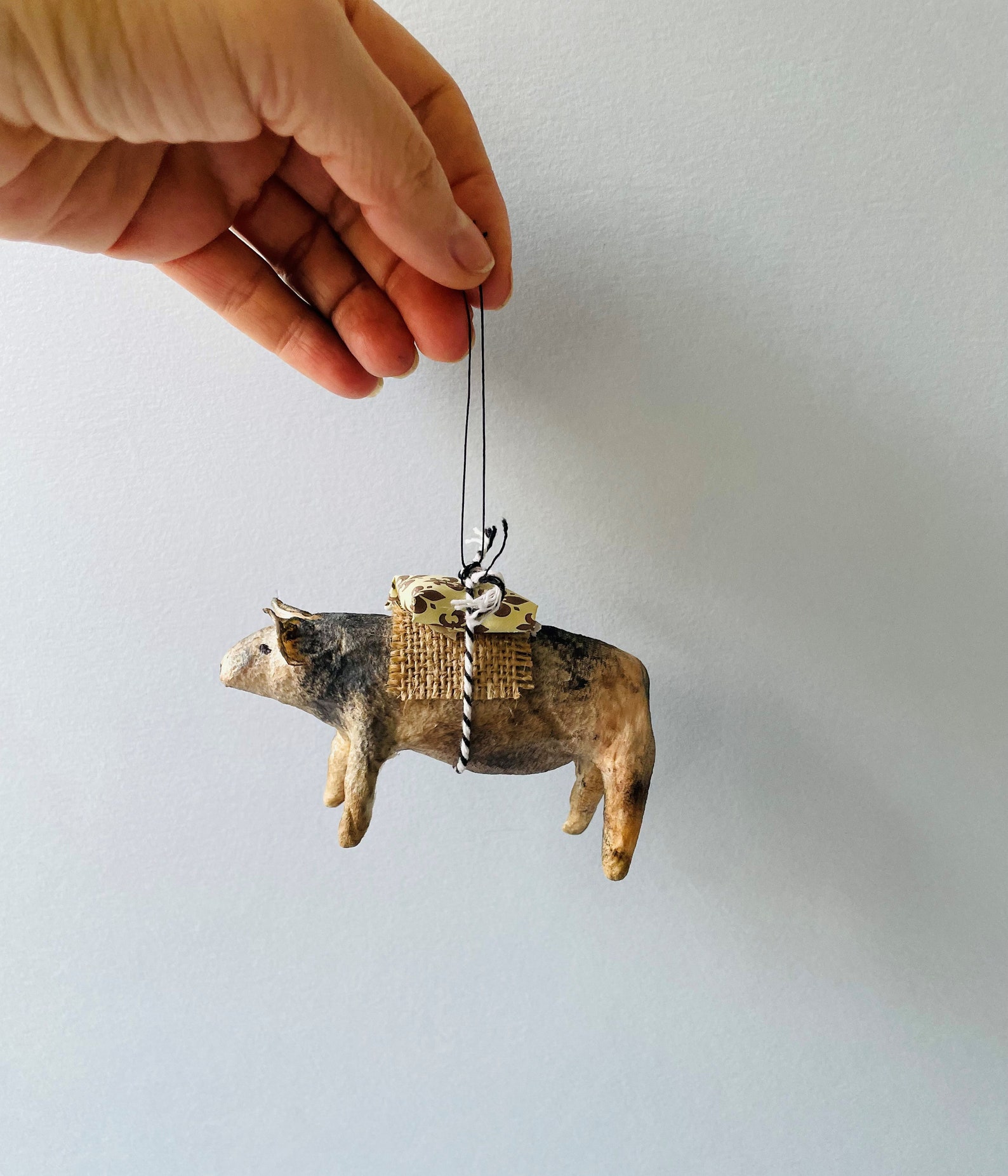 Handmade Spun Cotton Pig Figurine: Vintage Style Collectible Ornament ...