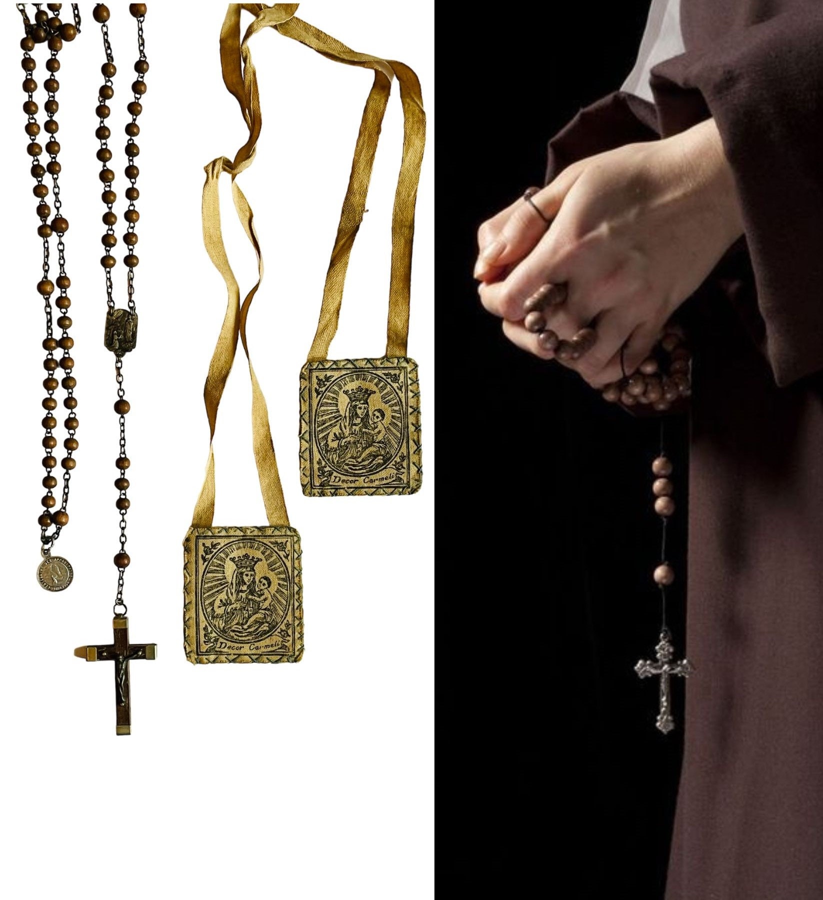 Antique Catholic Scapular and Wood Rosary Italian Catholic - Etsy