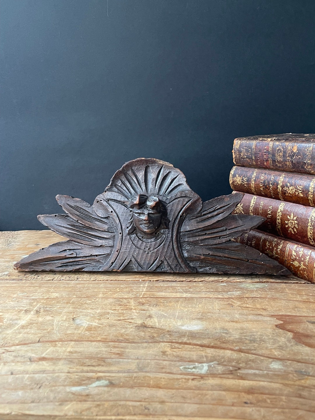 Antique Wood Carving Pediment Furniture Angel Face and Wings , Italian ...