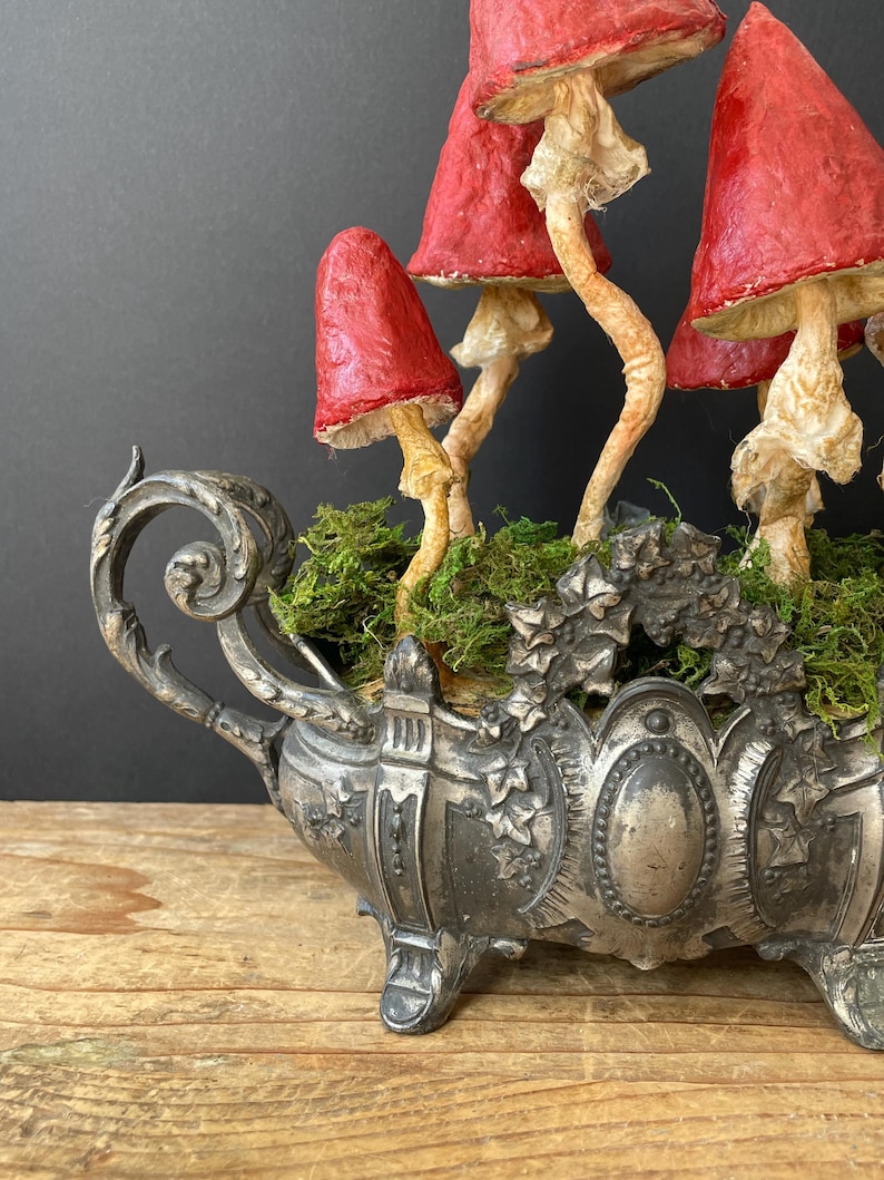 Spun Cotton Amanita Mushroom Statue With Antique French Planter - Etsy