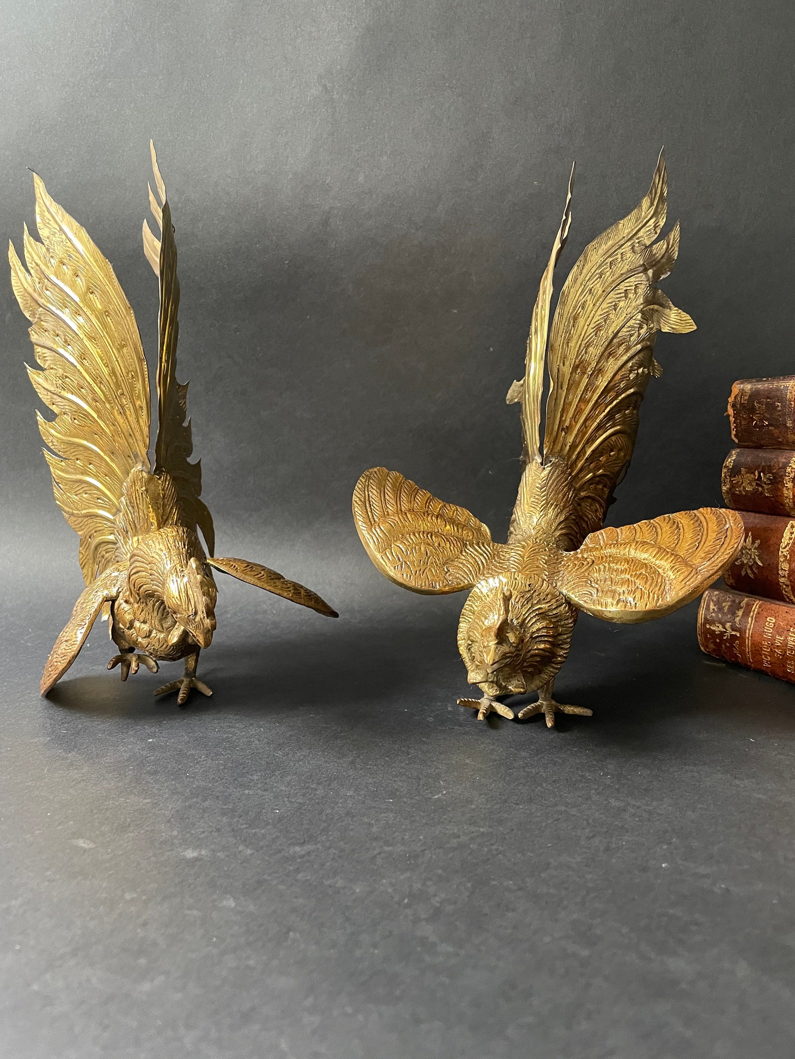 Vintage Brass Fighting Roosters Figurines Tall Pair of - Etsy