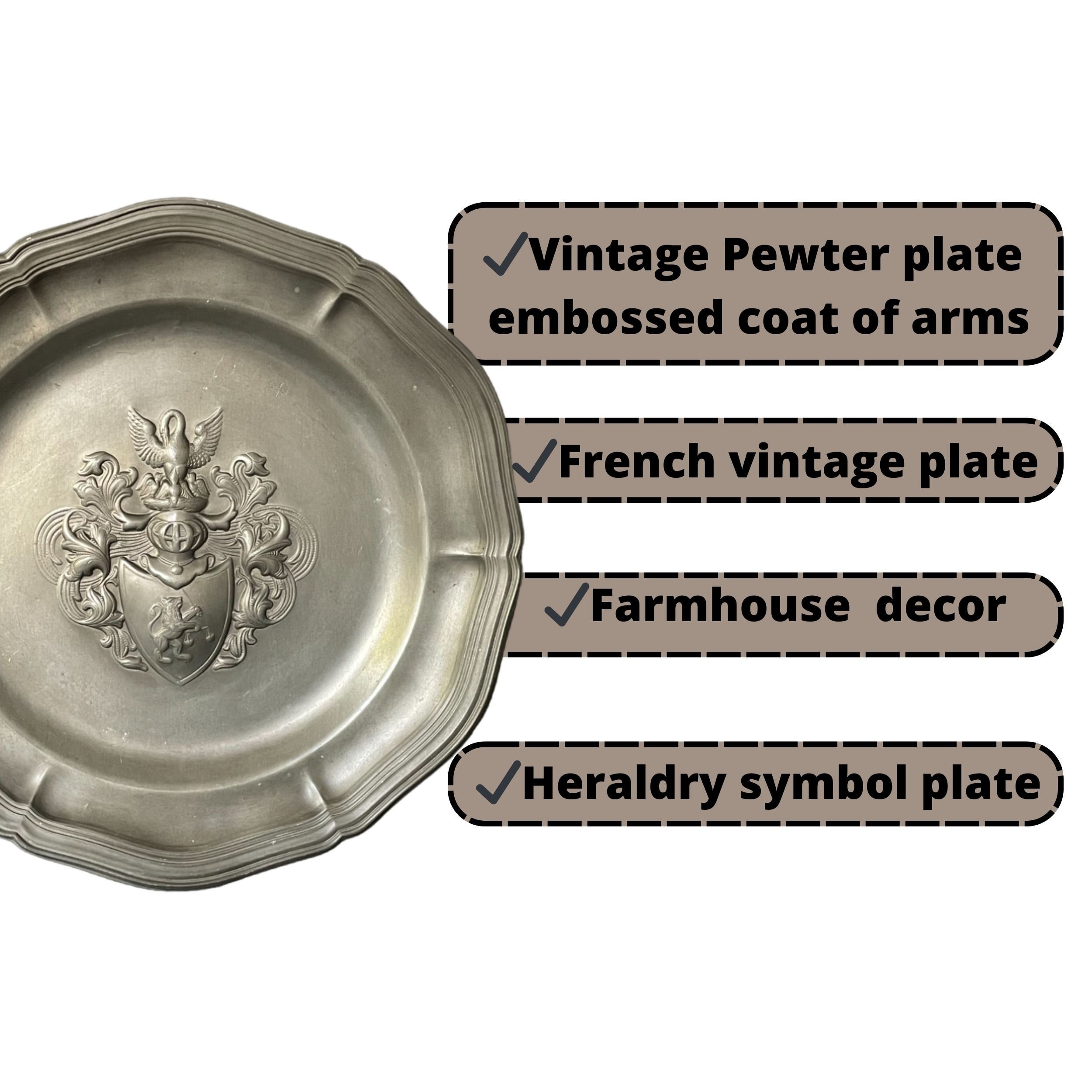 Antique Pewter Wall Plate Coat of Arms , French Embossed Pewter Plate ...