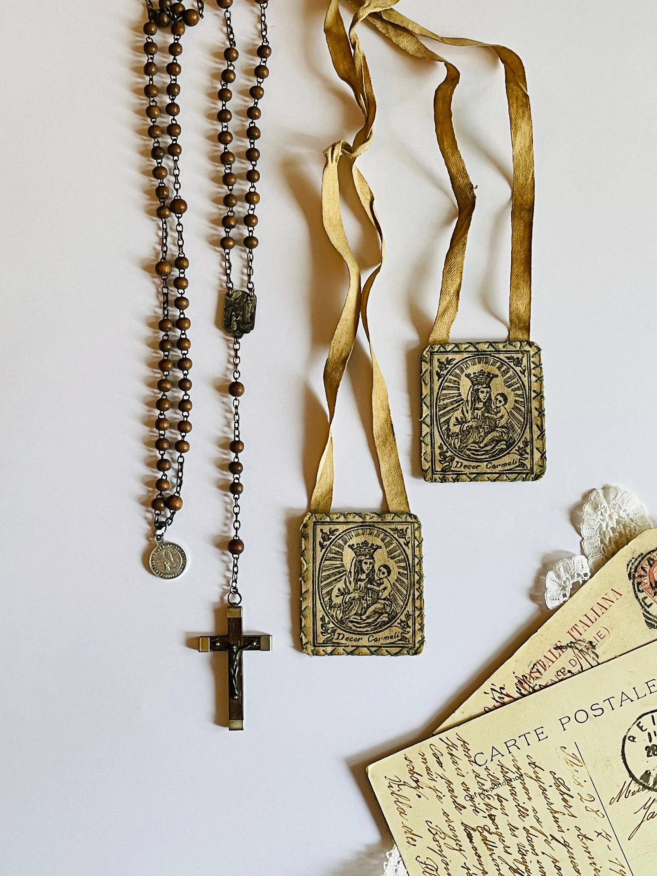 Antique Catholic Scapular and Wood Rosary Italian Catholic - Etsy
