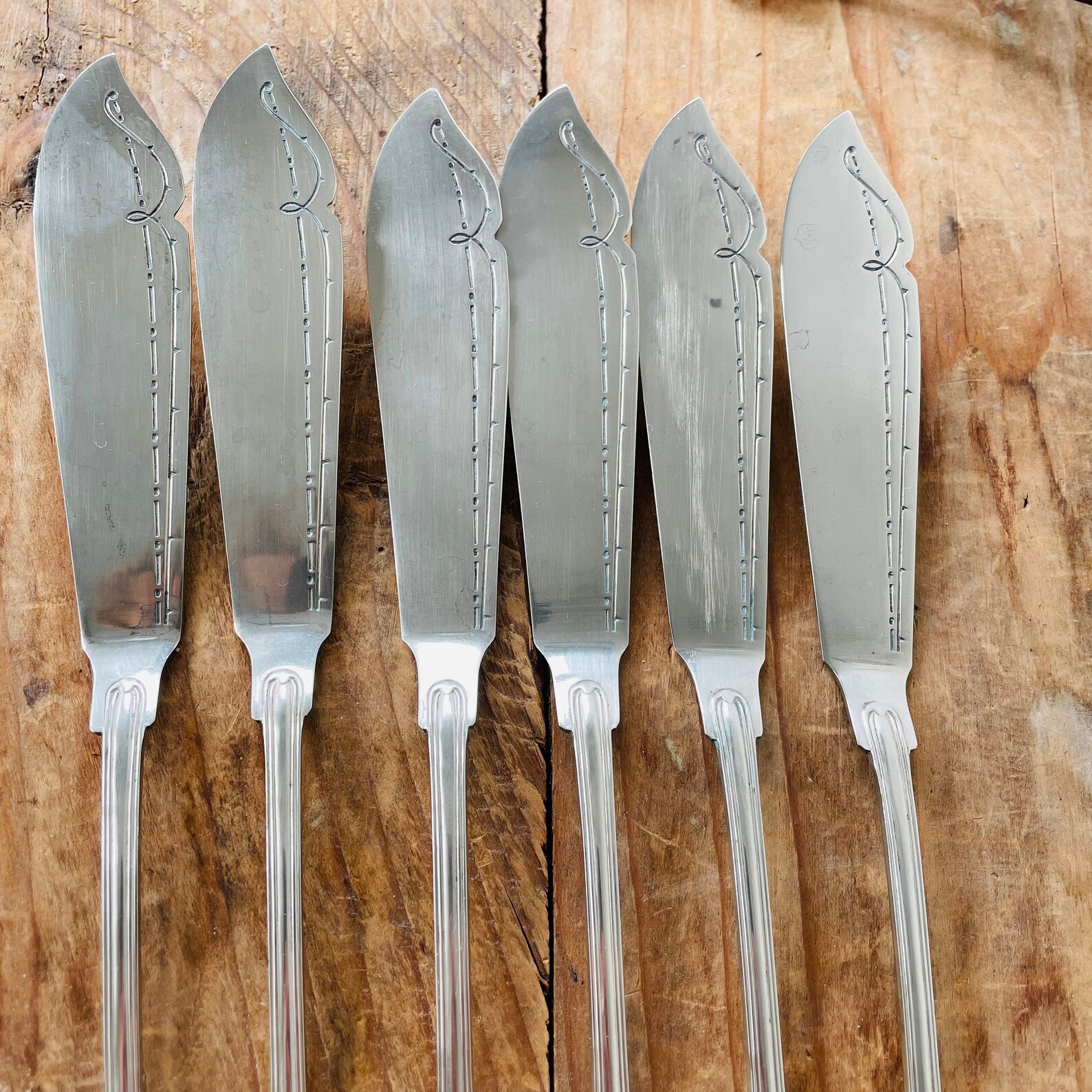 Antique Set of Silver Plated Fish Knives Art Deco English | Etsy