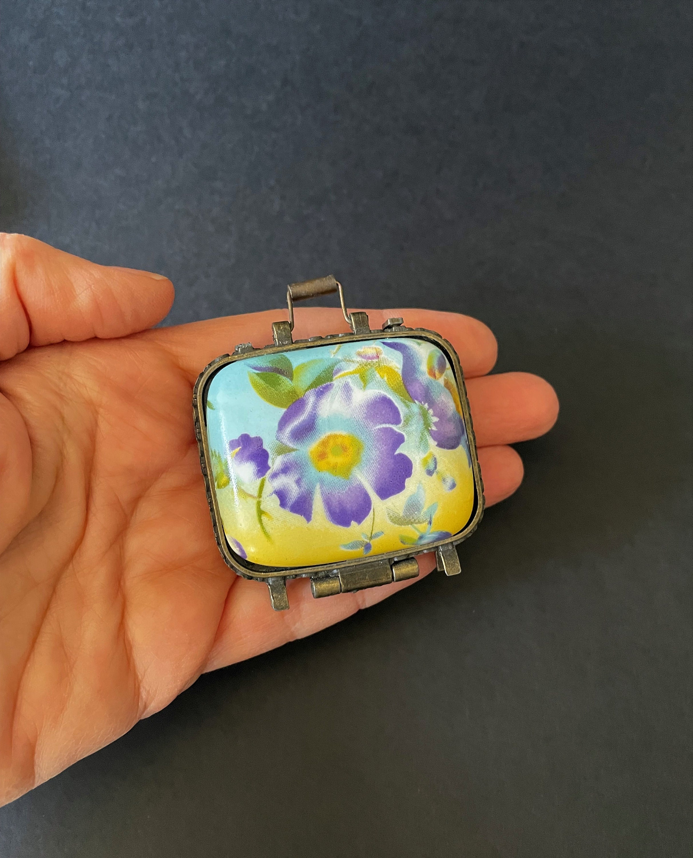 Vintage French Porcelain Small Bag Box Porcelain and Brass - Etsy