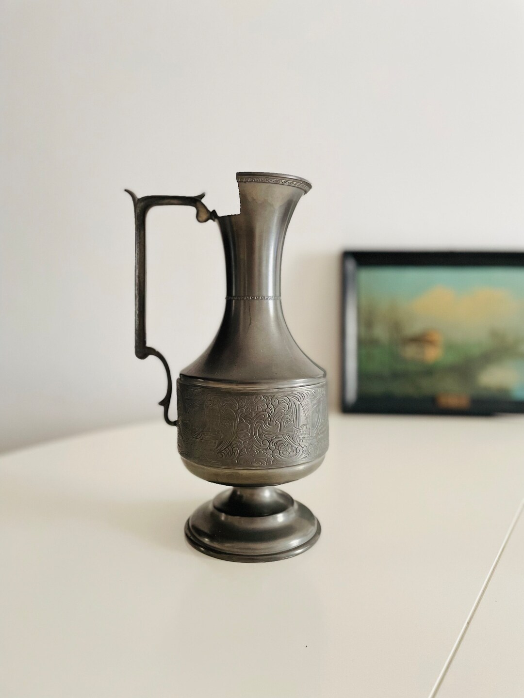 Vintage Pewter Pitcher Vase Italian Pewter Water Pitcher , Ornate ...
