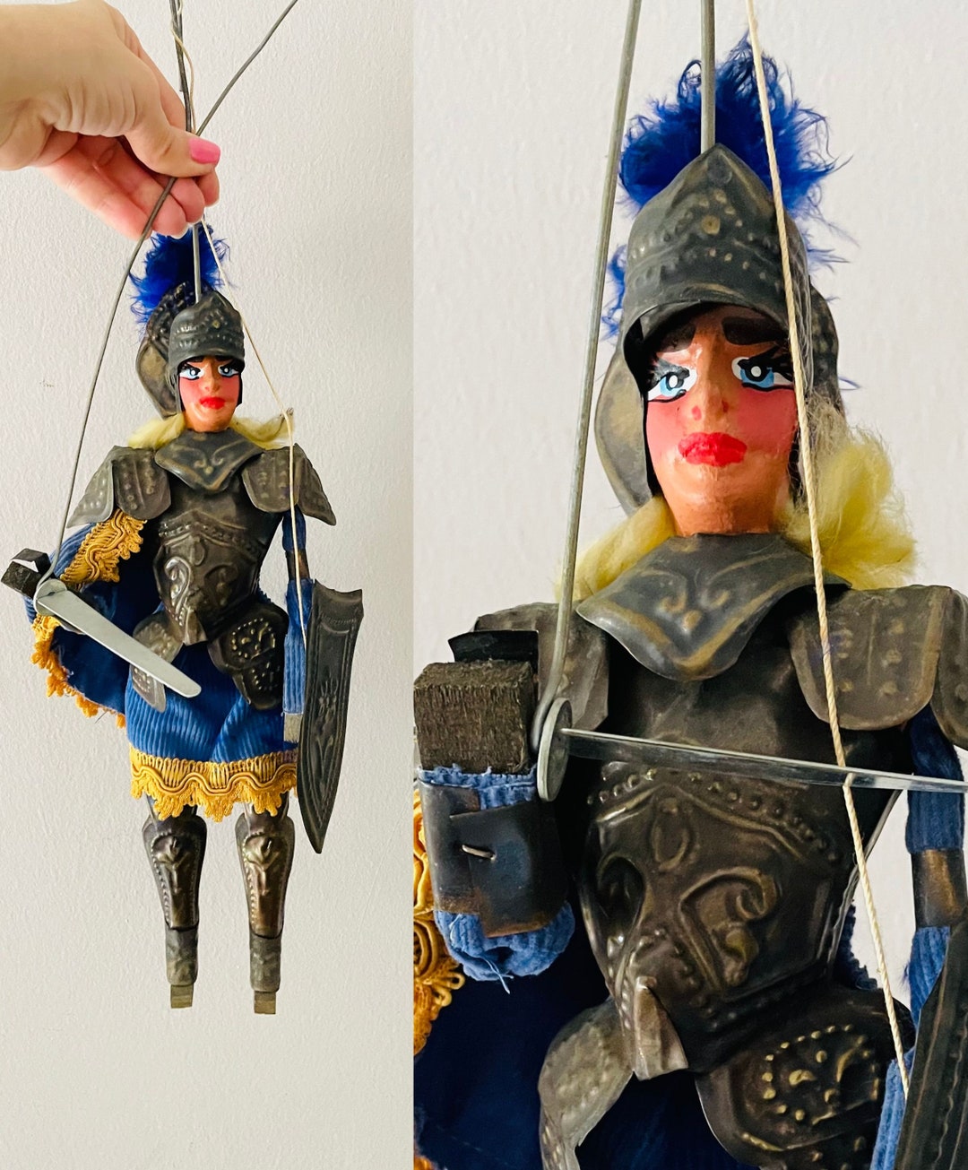 Vintage Italian Knight Puppet Doll , Hand Made Sicilian Wood Soldier ...