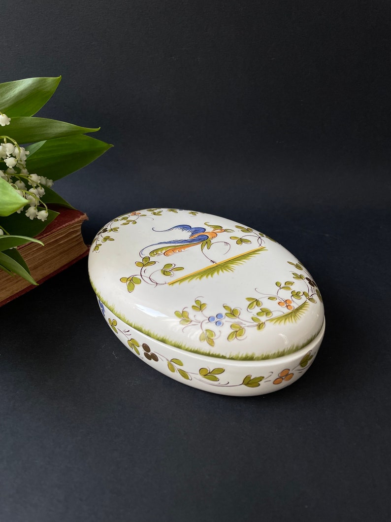 Vintage Moustiers Ceramic Box: Hand-painted Bird Jewelry Box - Etsy