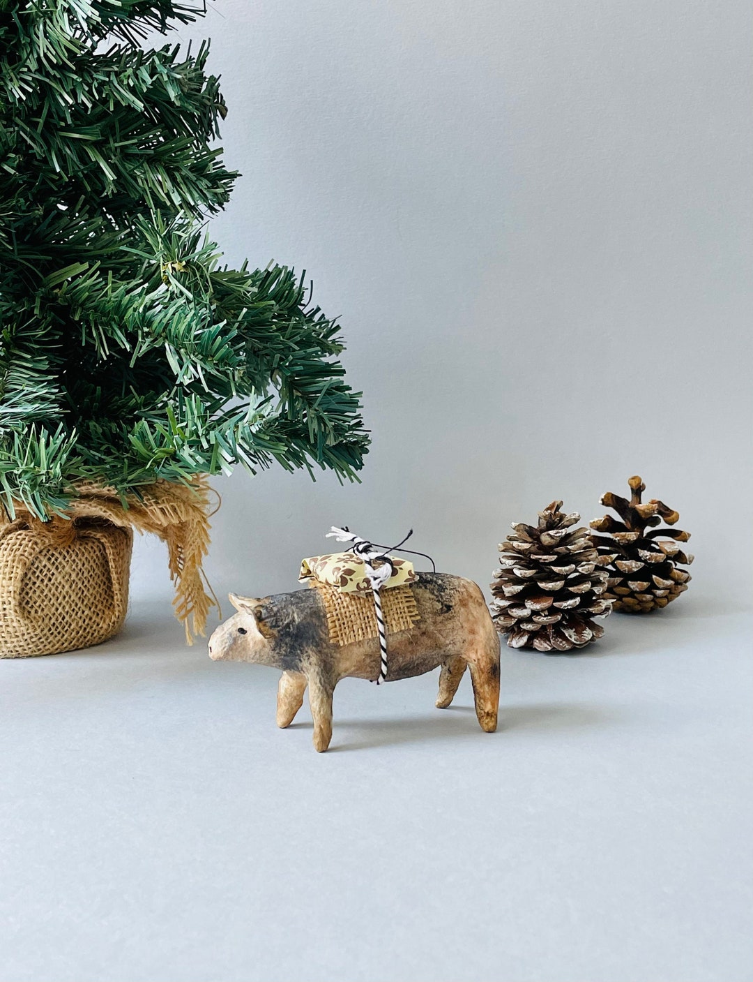 Handmade Spun Cotton Pig Figurine: Vintage Style Collectible Ornament ...