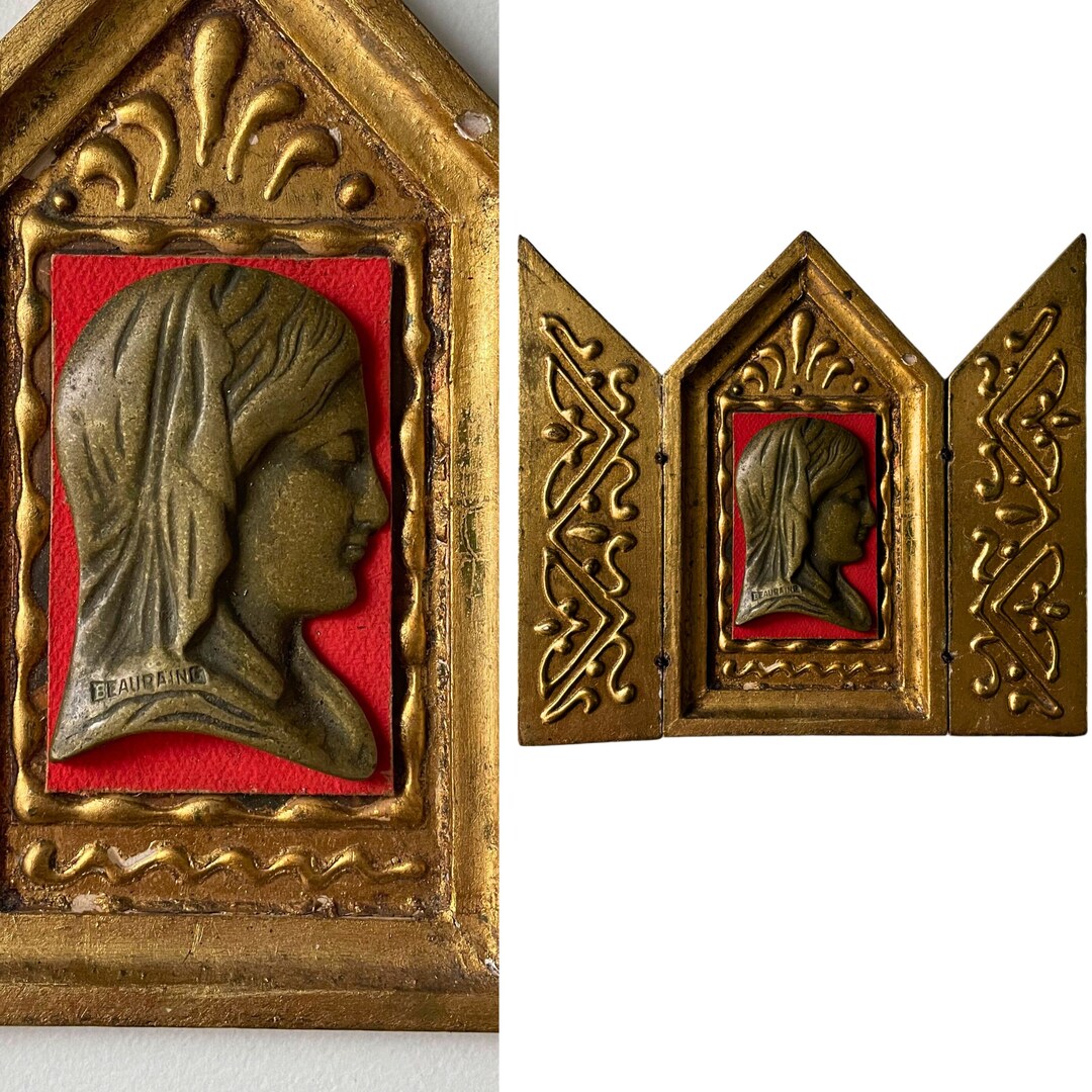 Antique Florentine Triptych Madonna Wood and Bronze Icon , Italian ...