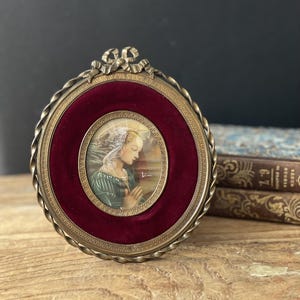 Antique Italian Brass Ornate Oval Frame Madonna , Brass and Red Velvet ...