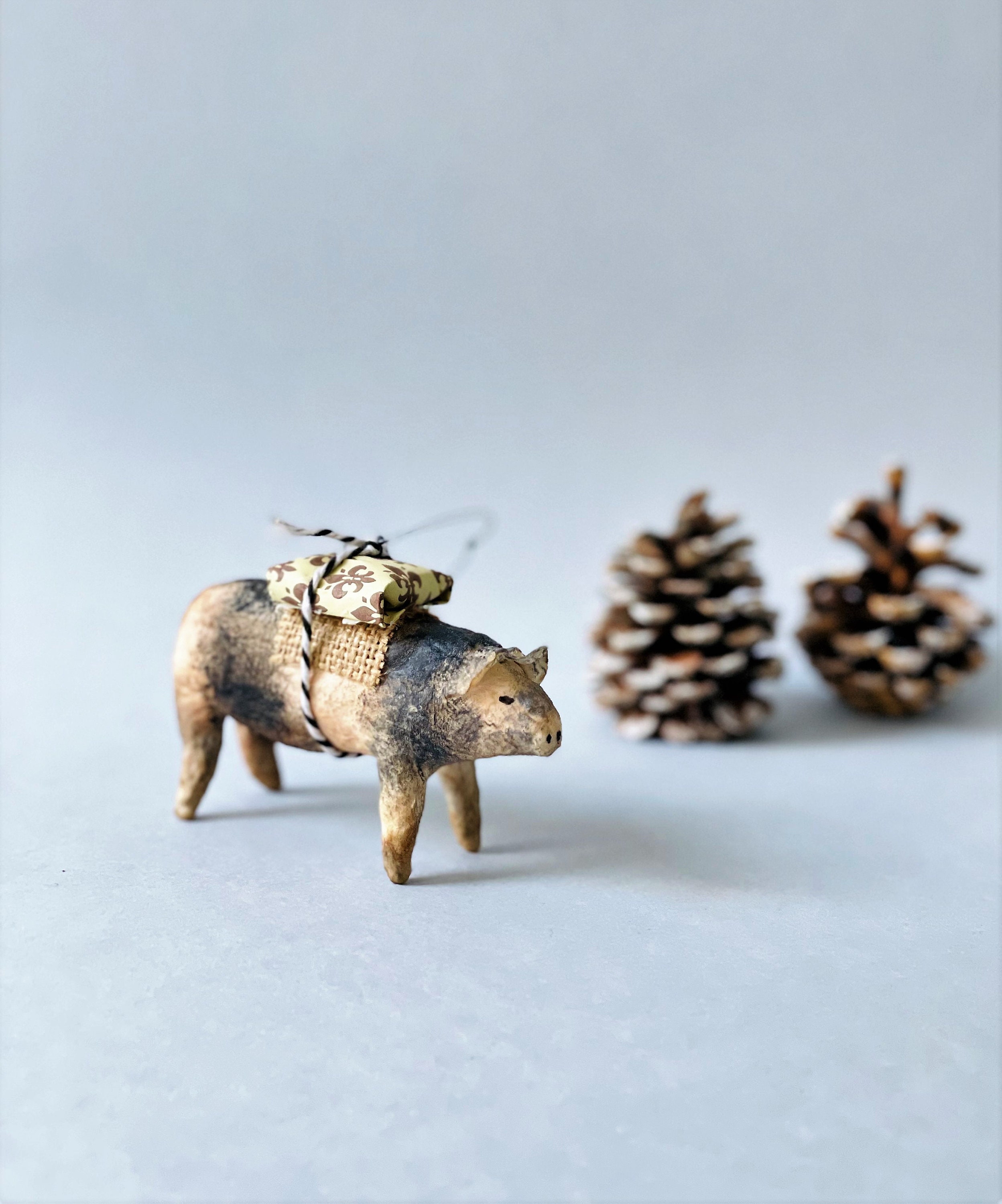 Handmade Spun Cotton Pig Figurine: Vintage Style Collectible Ornament ...