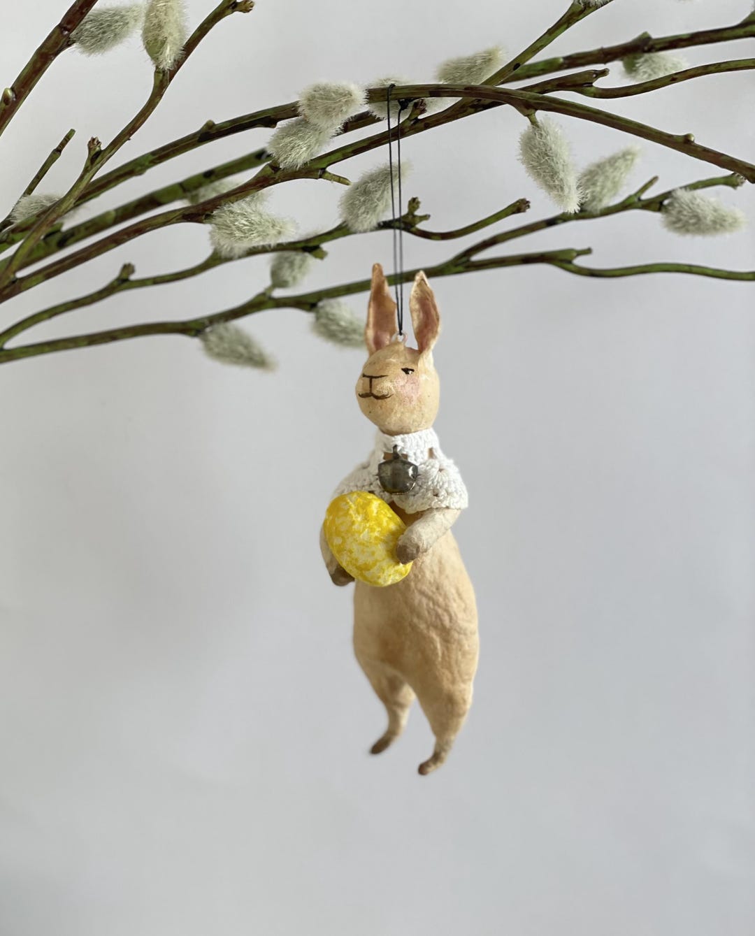 Handmade Spun Cotton Bunny With Egg , Easter Decor Spun Cotton Rabbit ...