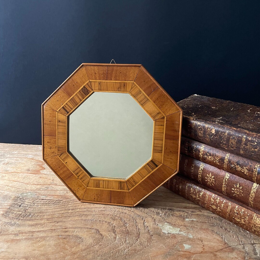 Art Deco Italian Octagon Wall Mirror , Vintage Mid Century Modern Wood ...