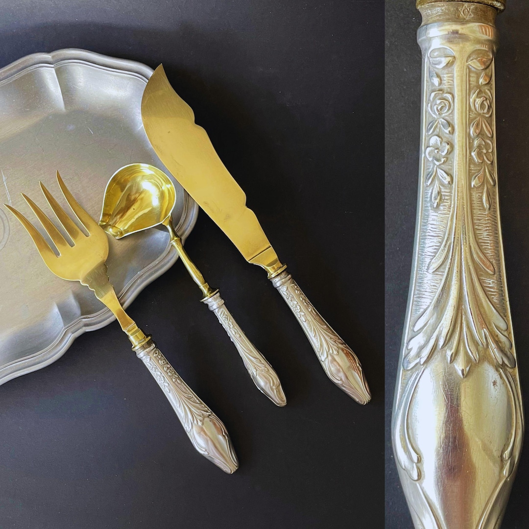 Antique Serving Utensils Set of 3 , Italian Dinning Server Silverware ...