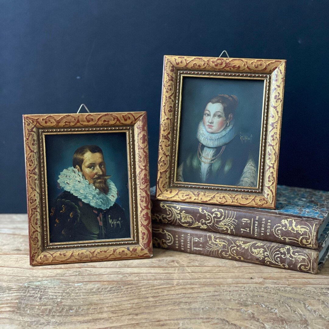 Pair of Vintage Florentine Oil Portraits on Copper , Two Signed ...