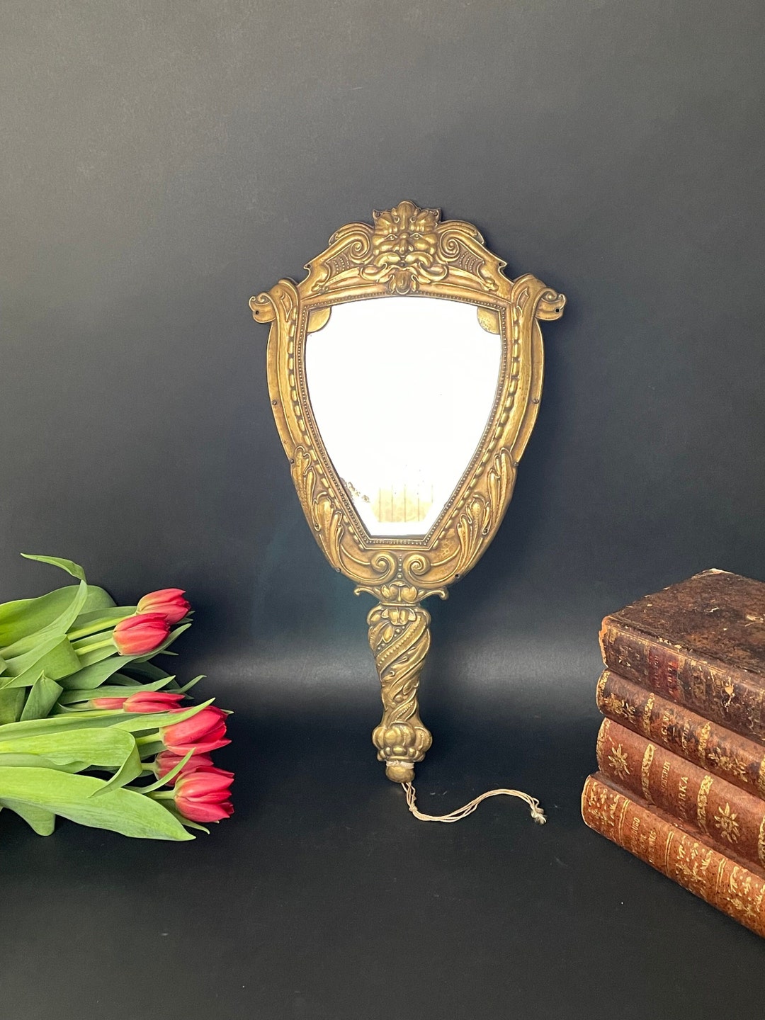 Antique Victorian Style Brass Hand Mirror , French Brass Ornate ...