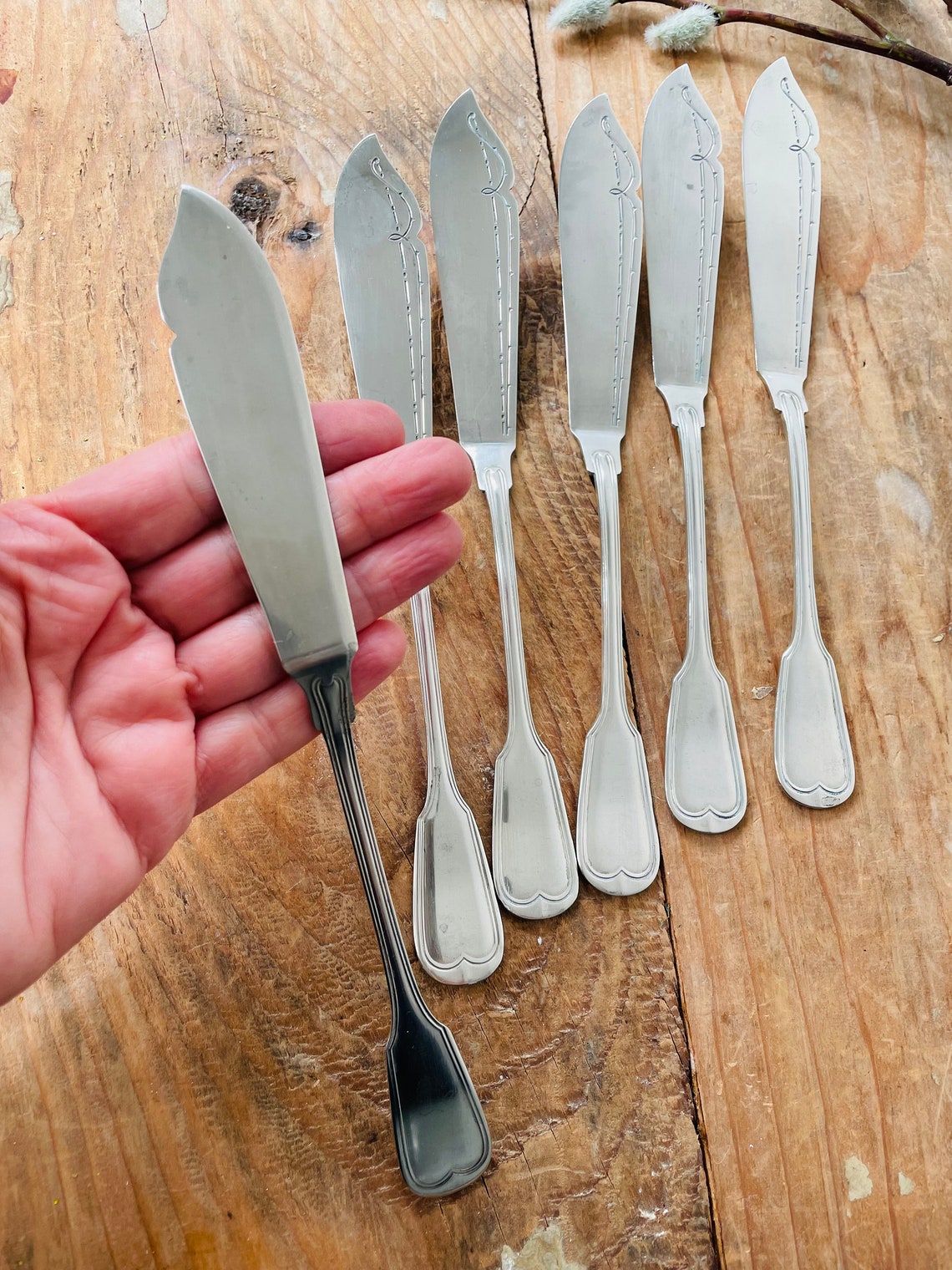 Antique Set of Silver Plated Fish Knives Art Deco English | Etsy