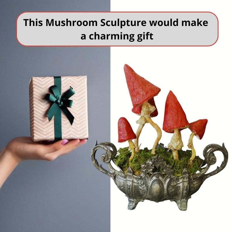 Spun Cotton Amanita Mushroom Statue With Antique French Planter - Etsy