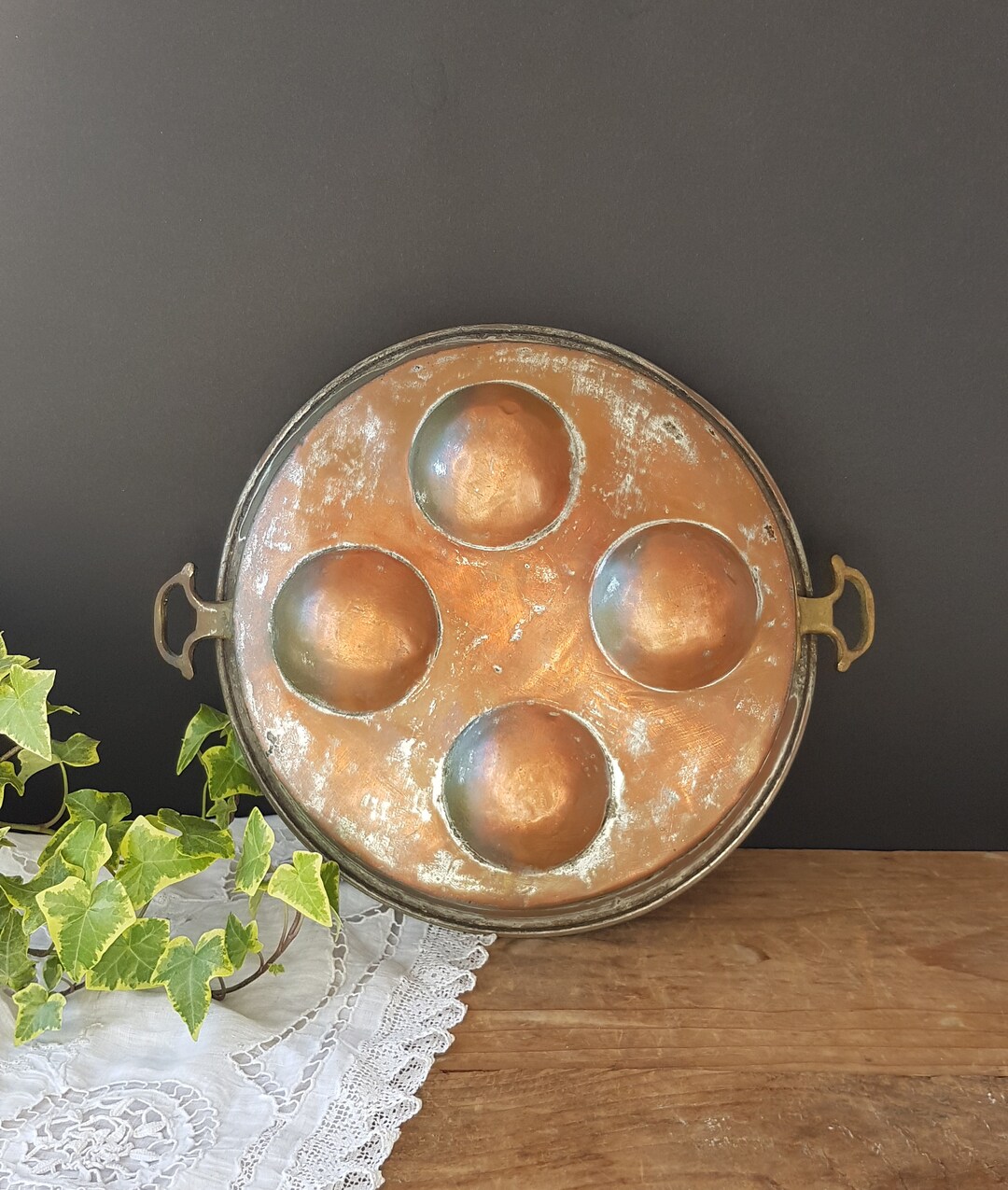 Antique French Large Copper Pan , Solid Copper Egg Baking Mold Pan With ...