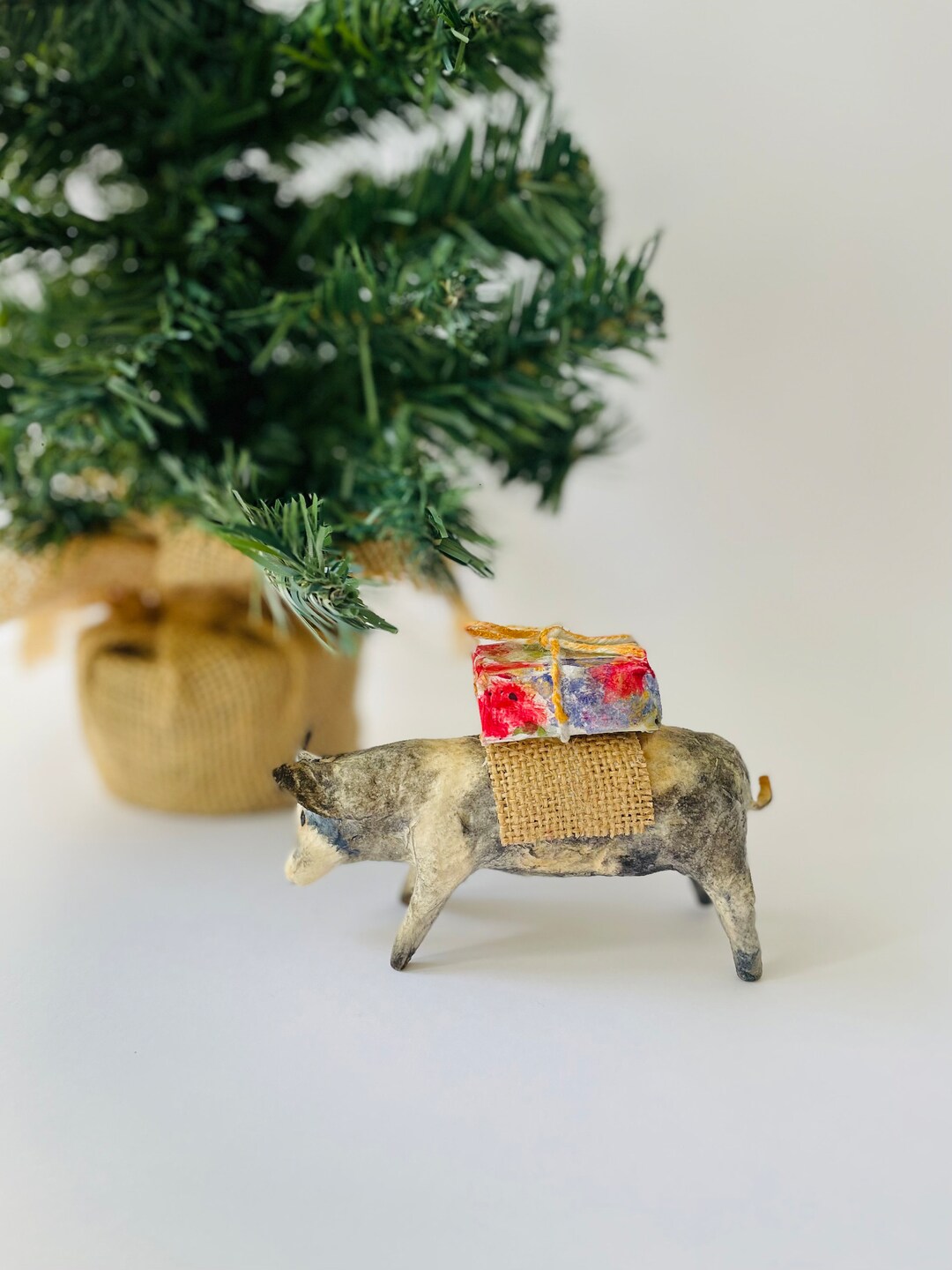Spun Cotton Piggy Christmas Tree Decor , Handmade Spun Cotton Pig ...