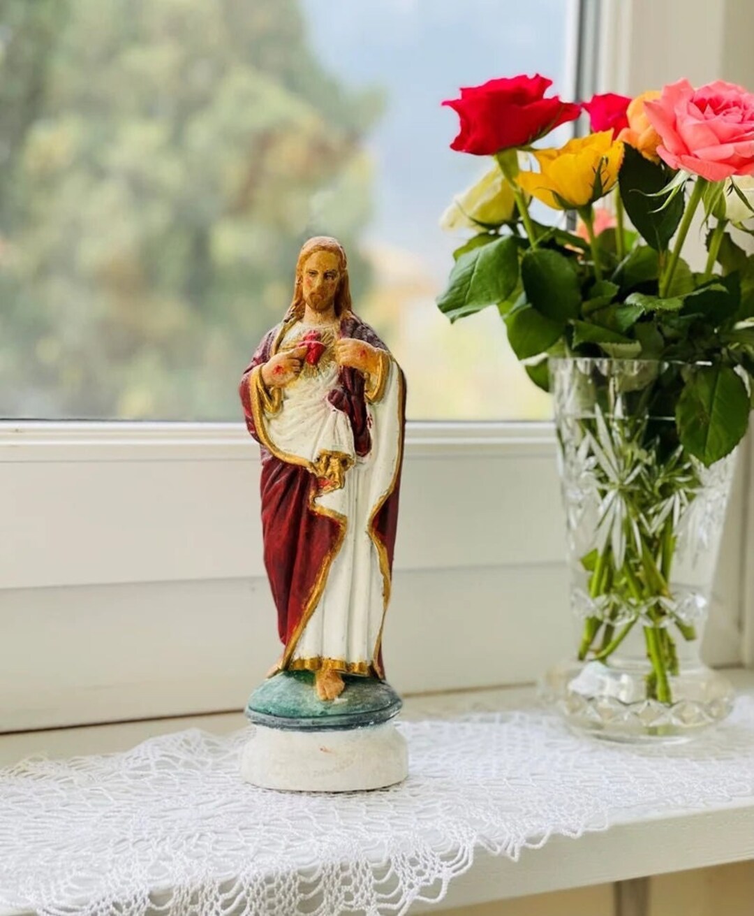 Antique Italian Jesus Statue , Italian Jesus Christ Sacred Heart ...