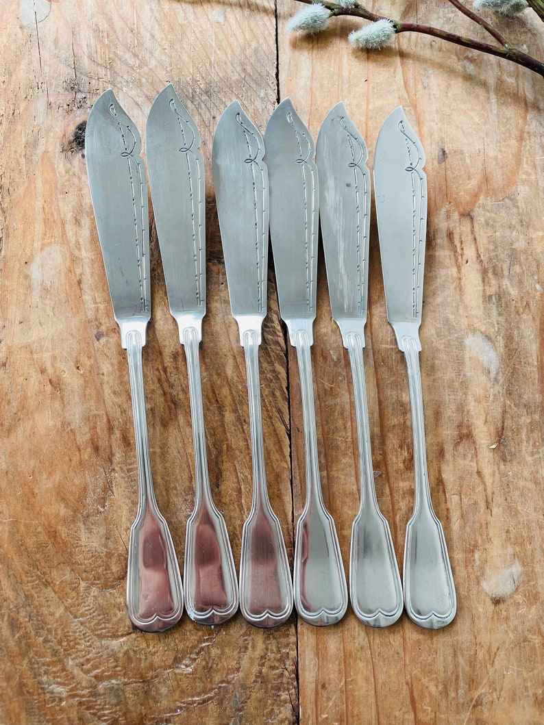 Antique Set of Silver Plated Fish Knives Art Deco English | Etsy