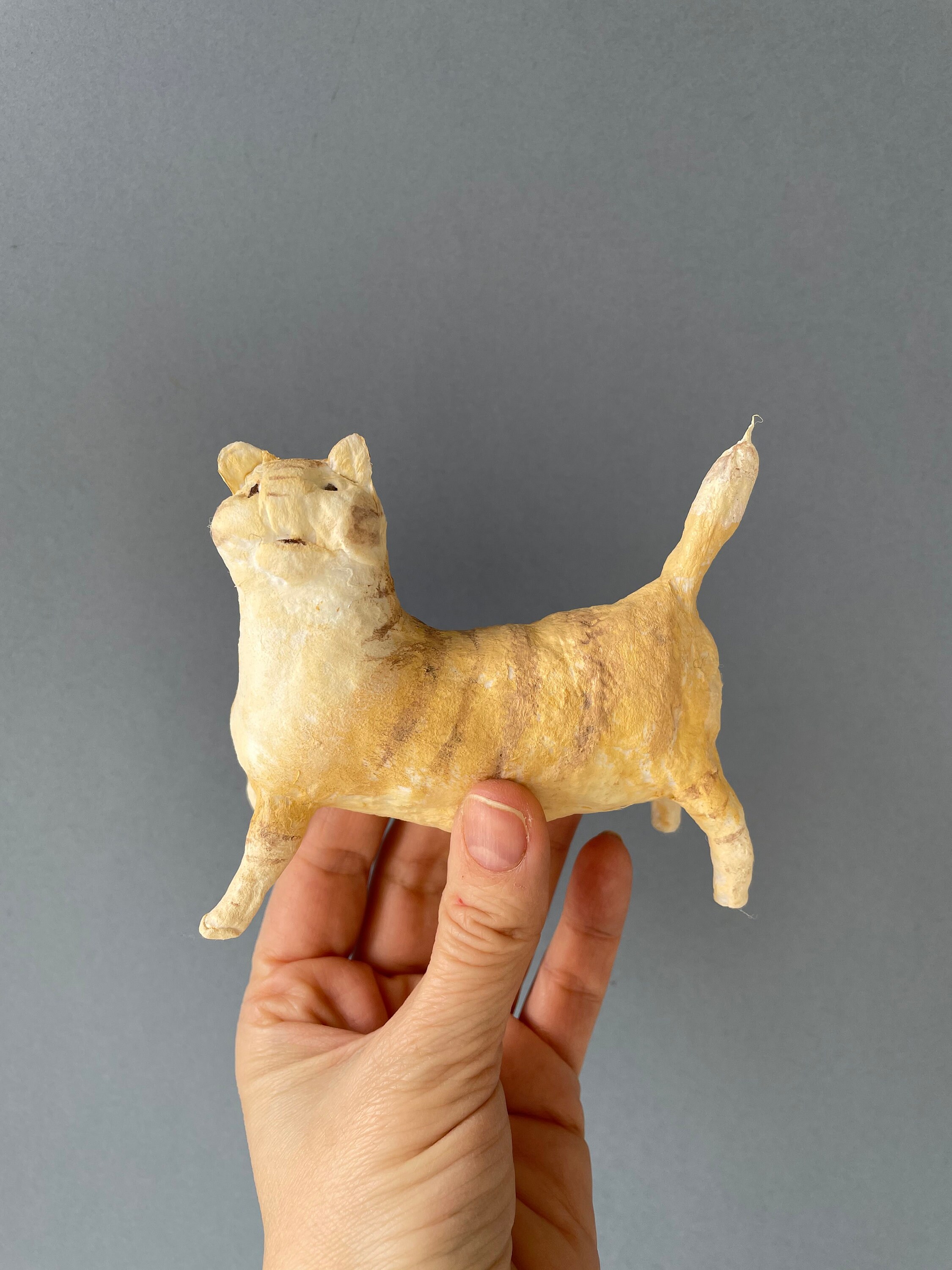 Spun Cotton Tabby Cat Figurine: Handmade Collectible Figure - Etsy