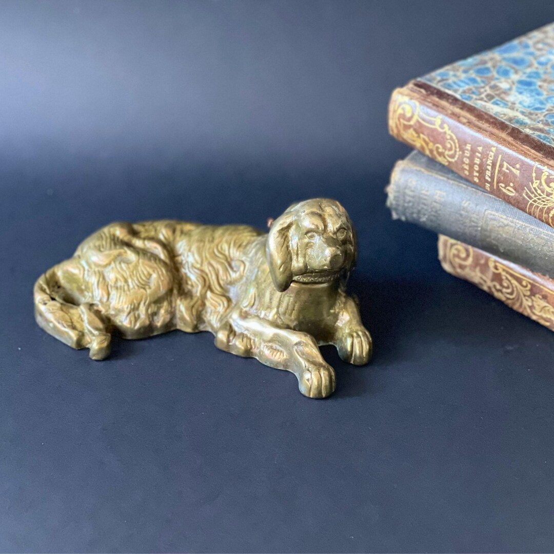 Antique Brass Dog Inkwell: Victorian Retriever Sculpture, Dog Lover ...
