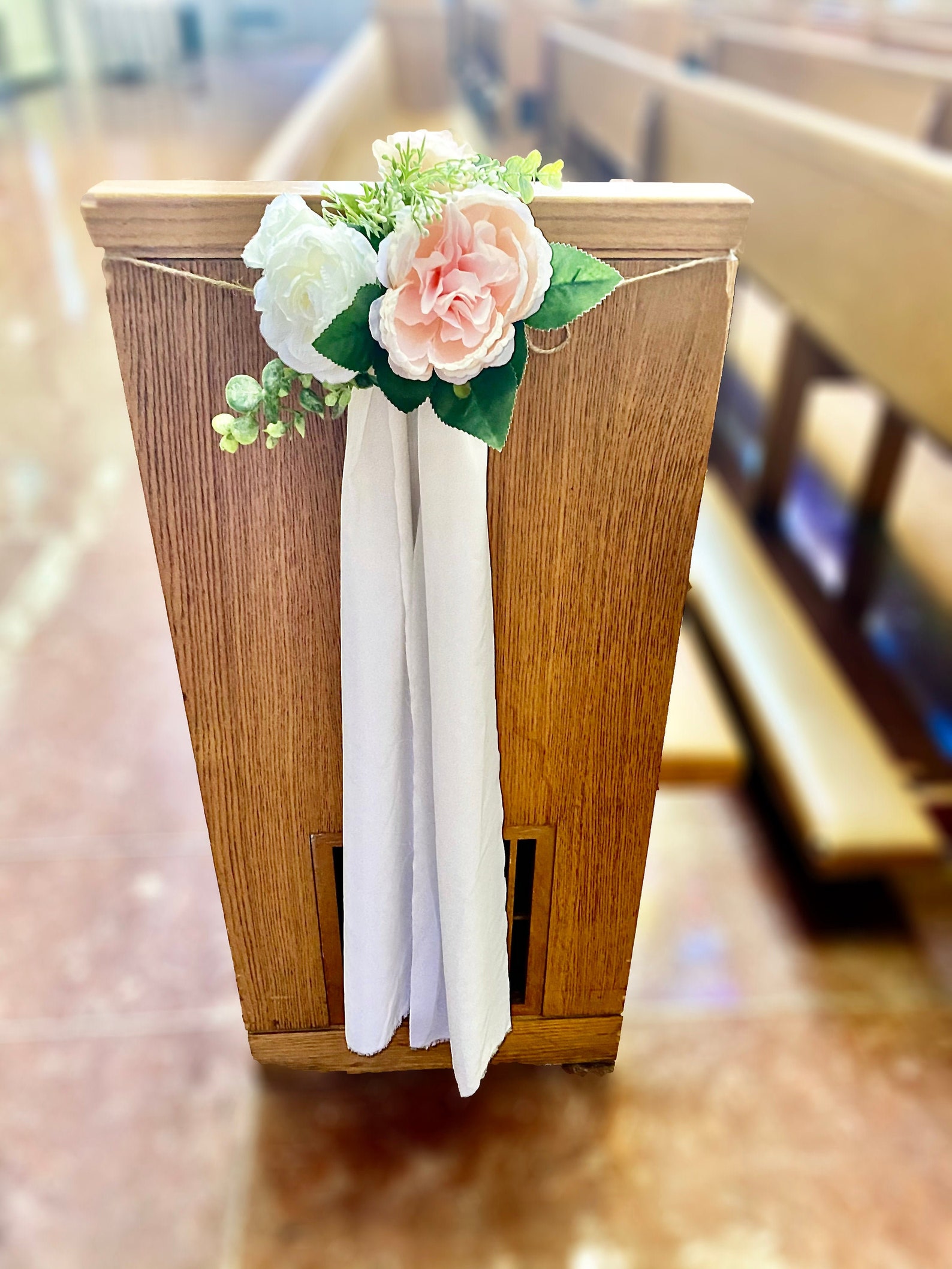 Floral Church Pew Marker | Wedding Ceremony Aisle Marker | Peony, Rose ...