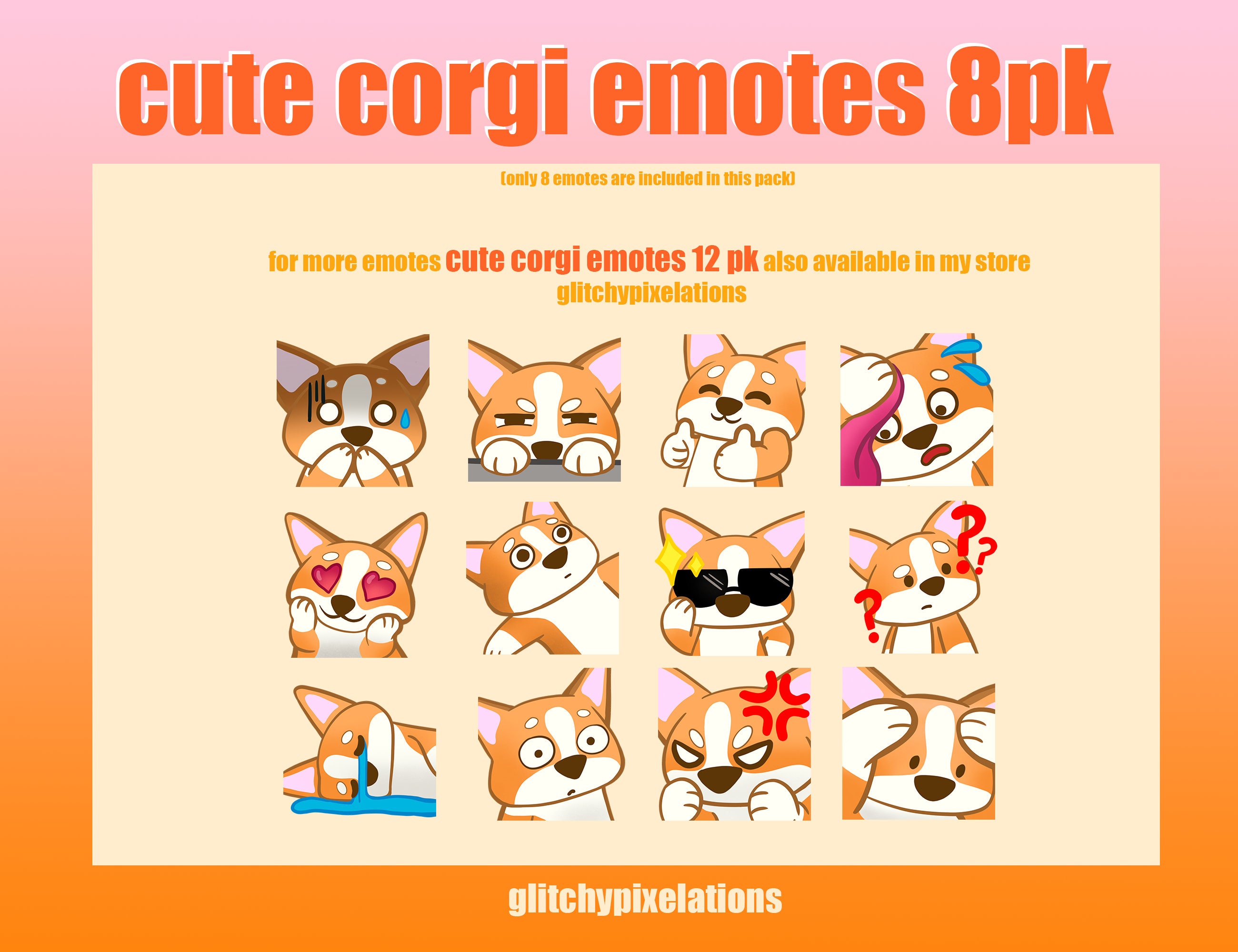 Cute Corgi Emote Pack (8), Twitch Emotes Pack, Discord Emotes Pack ...