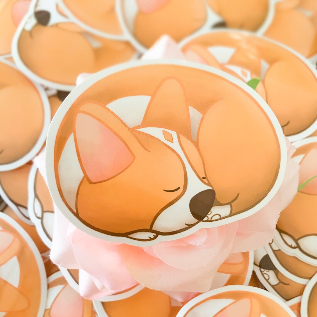 Sleeping Corgi Vinyl Sticker | Cute Kawaii Dog Laptop Sticker ...