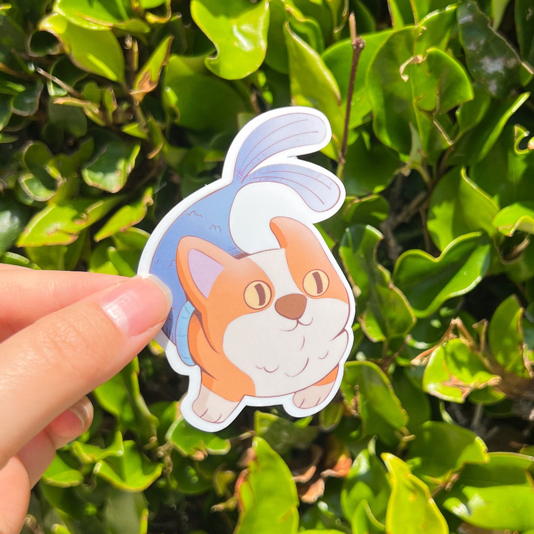 Corgi Mermaid Sticker Blue, Derpy Dog Fish Glossy Vinyl, Silly Cute ...