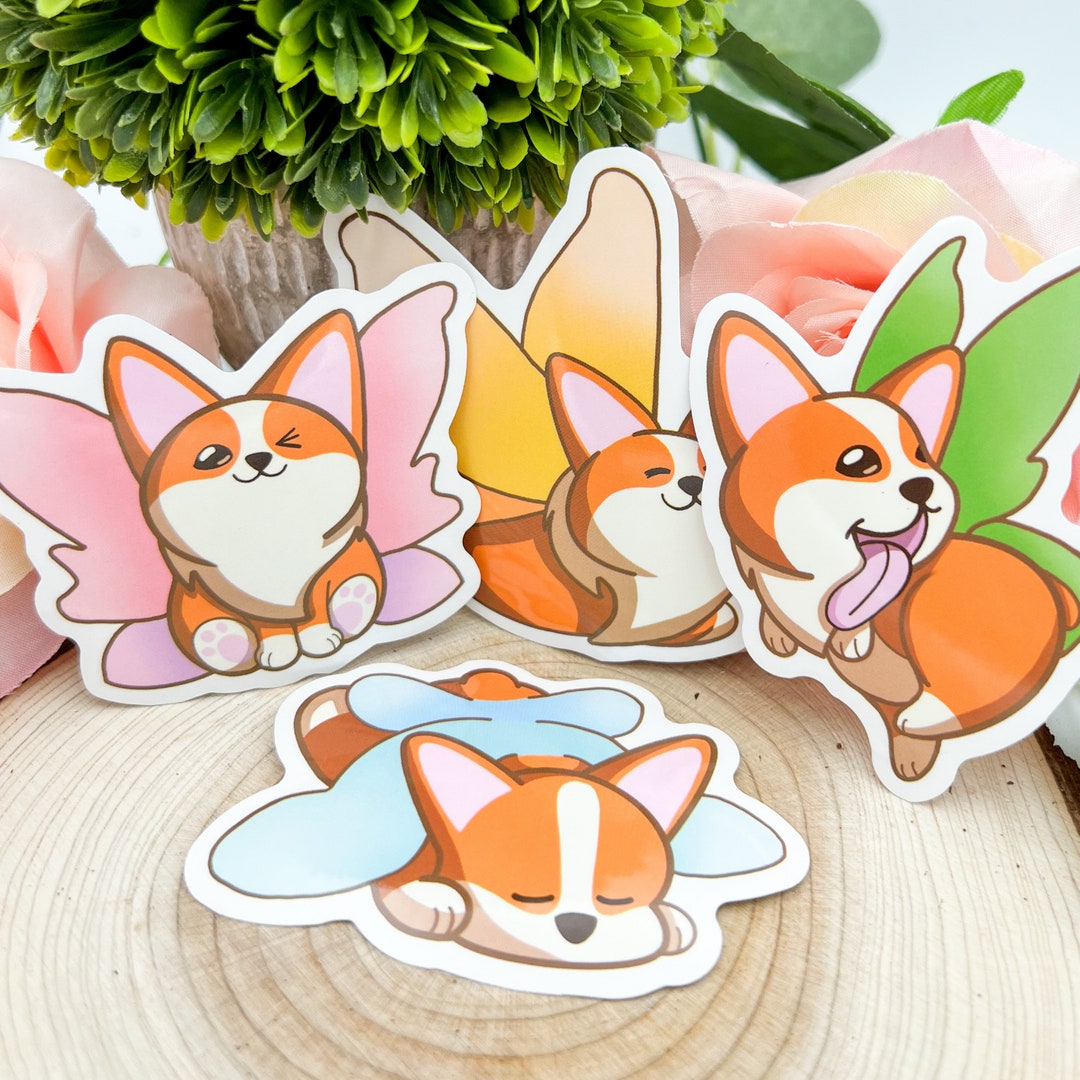 Fairy Corgis Vinyl Sticker Pack, Cute Kawaii Dog Laptop Stickers ...