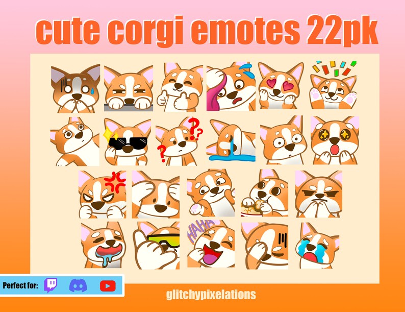 Cute Corgi Emote Pack (22), Twitch Emotes Pack, Discord Emotes Pack ...