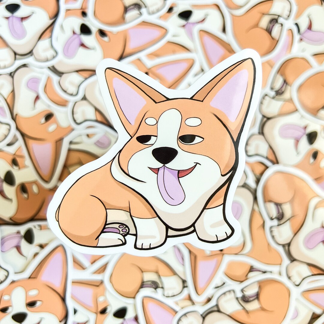 Silly Corgi Vinyl Sticker, Cute Kawaii Dog Laptop Stickers Waterbottle ...