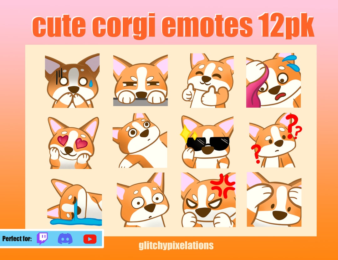 Cute Corgi Emote Pack (12), Twitch Emotes Pack, Discord Emotes Pack ...