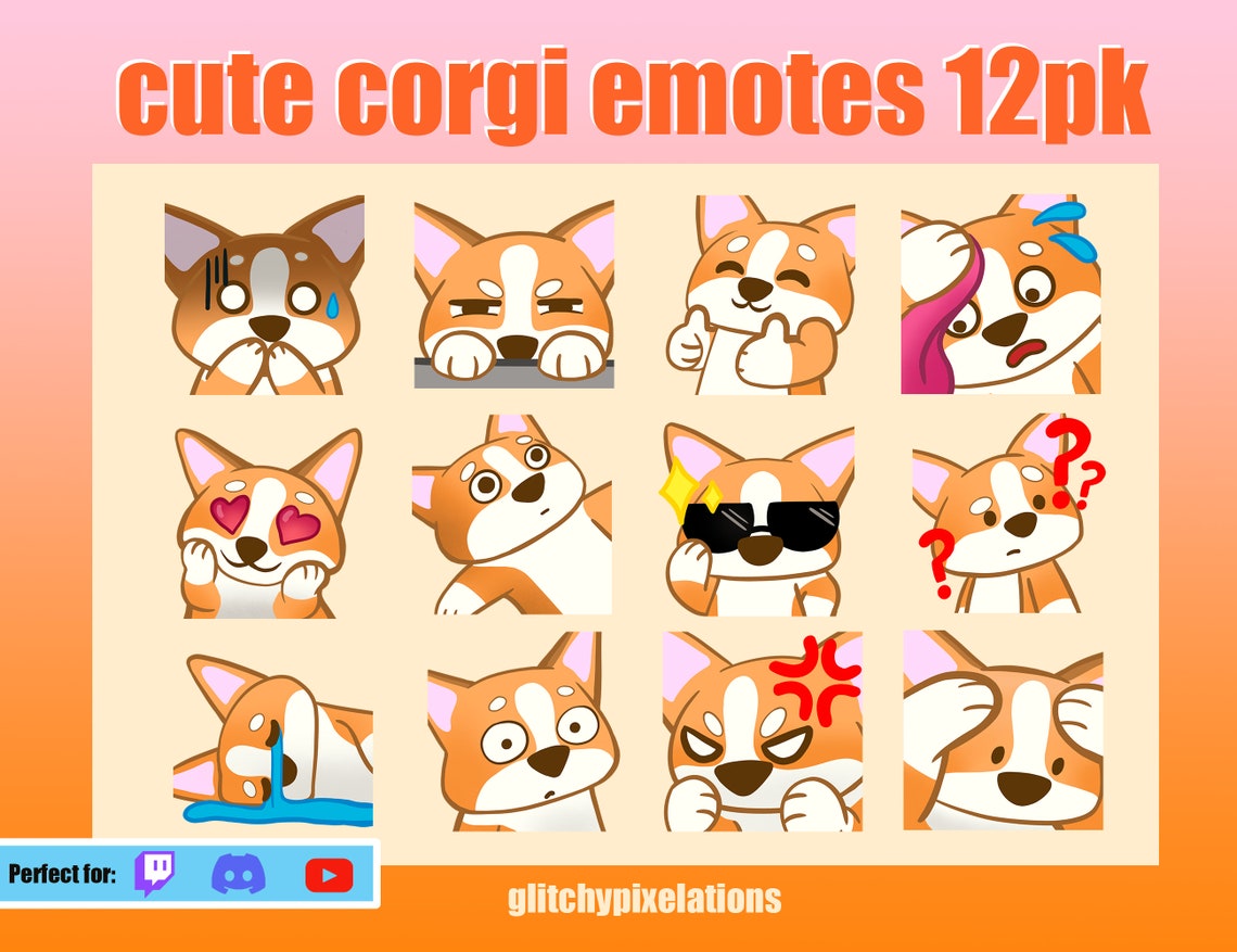 Cute Corgi Emote Pack (12), Twitch Emotes Pack, Discord Emotes Pack ...