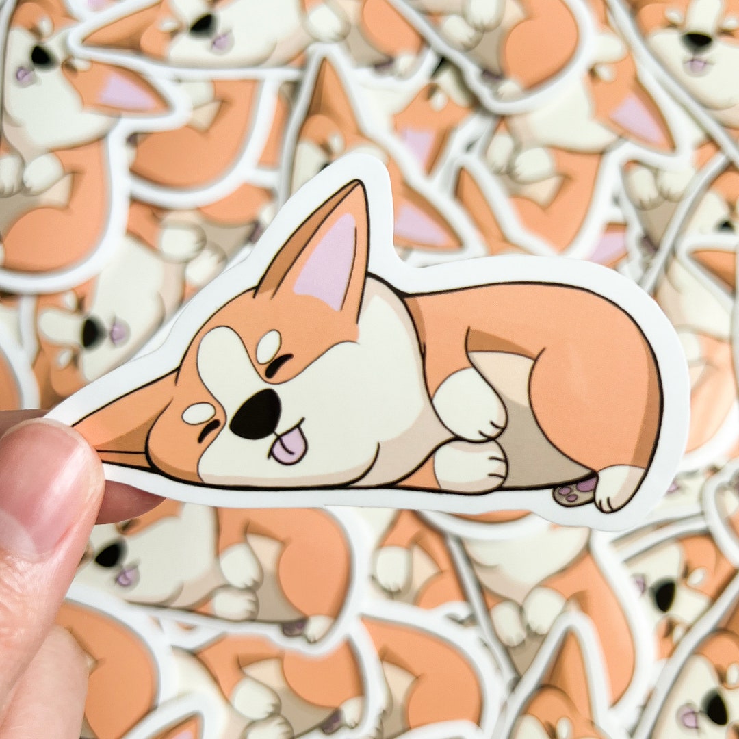 Cute Tired Sleeping Corgi Vinyl Sticker, Cute Kawaii Dog Laptop ...